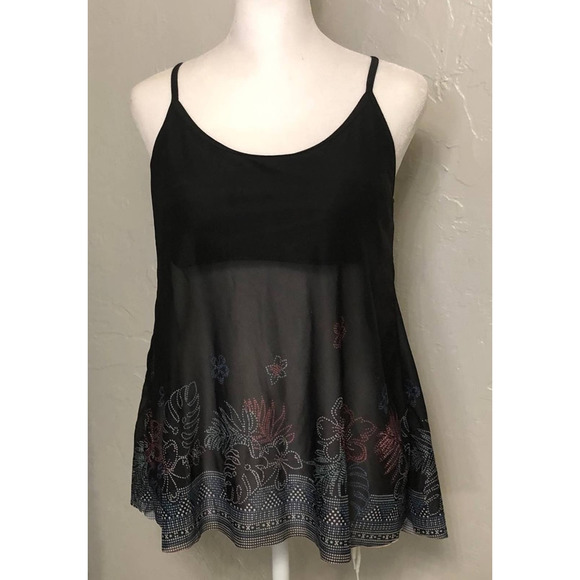 Unknown | Swim | Black Floral Sheer Tankini Top | Poshmark
